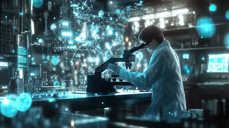 Scientist Using Microscope in Modern Lab Research Discovery Technology ...