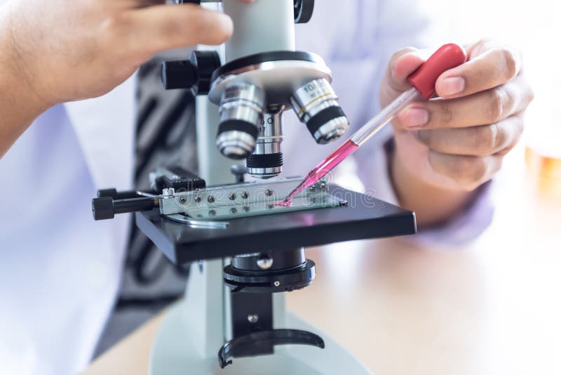Scientist Using a Microscope for Product Inspection in Order Stock ...
