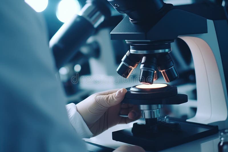 Scientist Using Microscope for Research Test in High Tech Medical ...