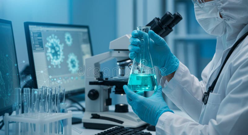 Scientist Using a Microscope for Virology Research in a Modern ...