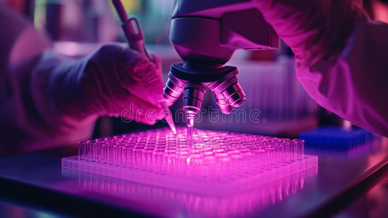 Scientist Using Optical Microscope To Analyze Samples in Laboratory ...