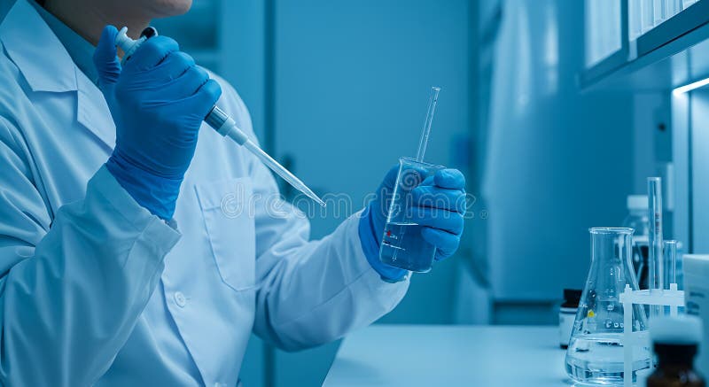 Scientist Using Pipette and Beaker in Laboratory Setting Stock ...