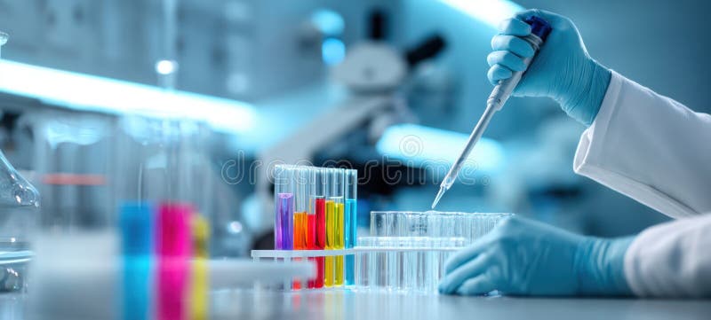 The Scientist Using a Pipette To Transfer Colorful Liquids in a ...