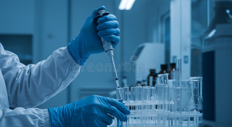 Scientist Using Pipette To Transfer Liquid Sample in Laboratory ...
