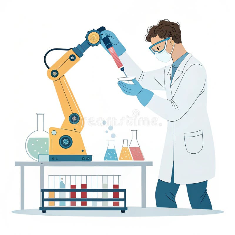 Scientist Using Robotic Hand To Mix Solutions Stock Illustration ...