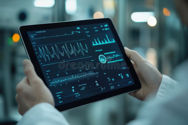 Scientist Using Tablet with Futuristic Interface, Analyzing Data and Monitoring Progress in High ...