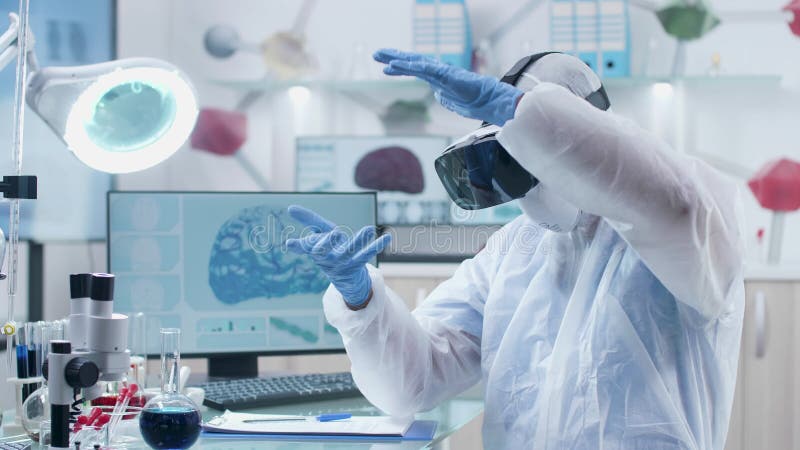 Scientist Using VR Headset and Virtual Reality To Learn and Discover ...