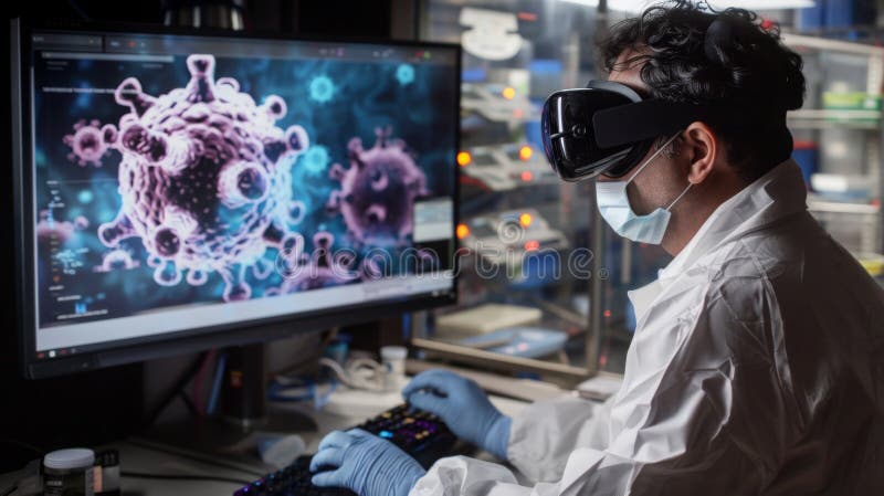 Scientist Using VR To Study Coronavirus Stock Photo - Image of headset ...