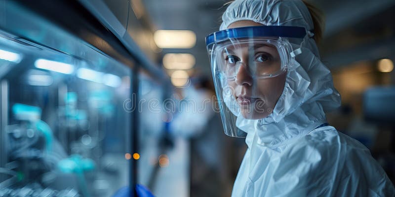 Scientist Wearing Full Protective Gear and Face Shield in a Sterile ...