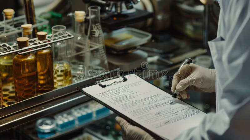 Scientist Taking Notes on Clipboard while Working in Laboratory Stock ...