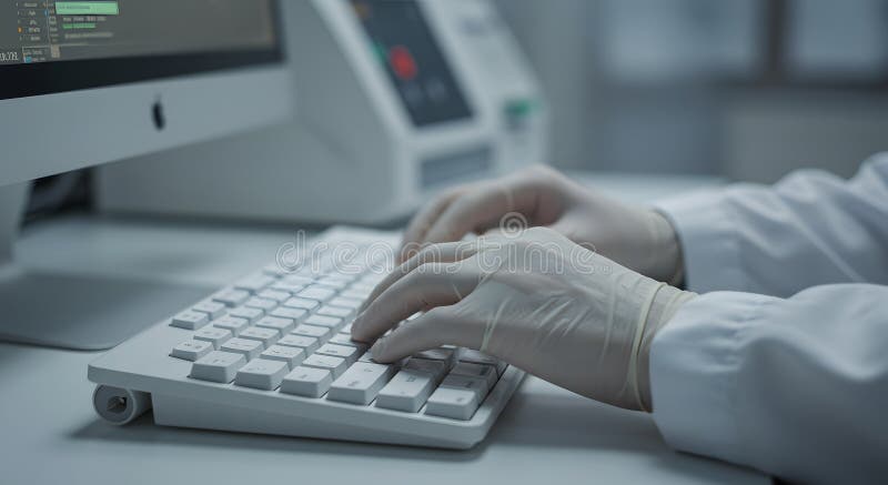 Lab Work Scientist Typing Data Gloves Keyboard Stock Photos - Free ...