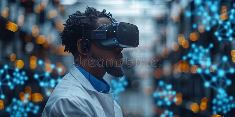 Scientist Wearing Virtual Reality Headset Analyzing Molecular ...