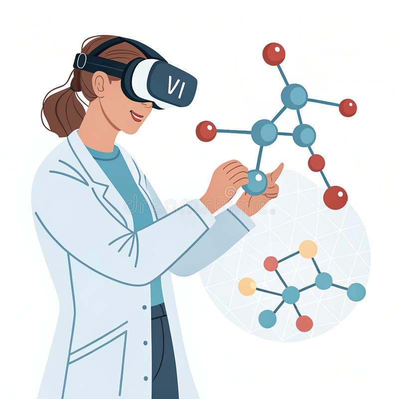 Scientist Wearing VR Headset for Molecular Modeling Stock Illustration - Illustration of study ...