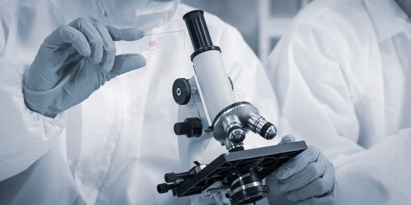 Scientist Wears Protective Clothing Holds Chemical Sample To Study and ...