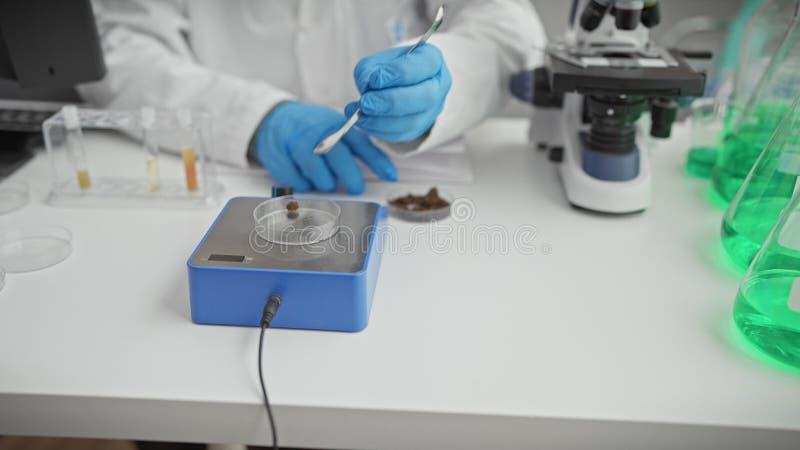 Scientist Weighing Samples on a Digital Scale in a Laboratory with ...