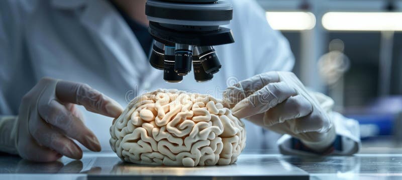 Scientist Examines 3D Printed Brain Model in Advanced Laboratory ...