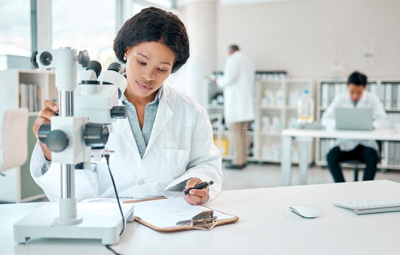 Scientist, Woman with Clipboard in Lab for Microscope Notes, Research ...