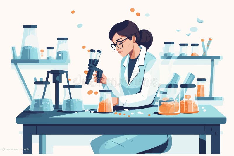 Scientist Man in Laboratory. Vector Illustration Stock Illustration ...