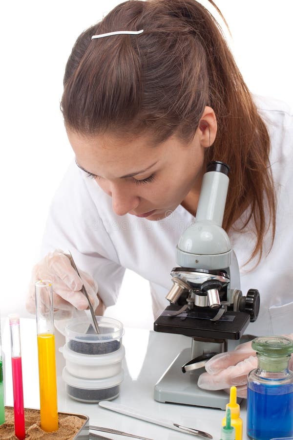Scientist woman working stock image. Image of lens, laboratory - 17615479