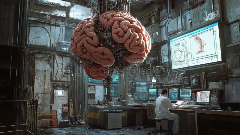 Scientist at Work Analyzing a Giant Neural Brain System Stock Image ...