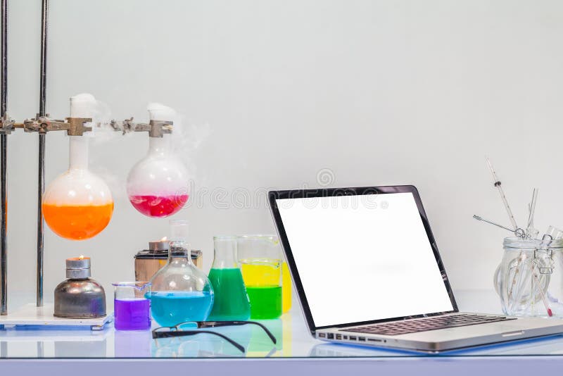 A Scientist Work on Computer in Lab Stock Image - Image of chemical ...