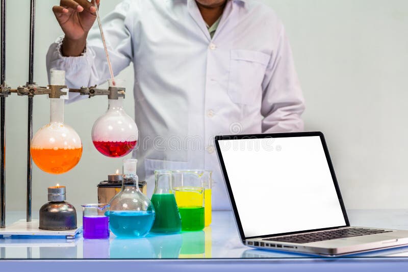 A Scientist Work on Computer in Lab Stock Photo - Image of computer ...