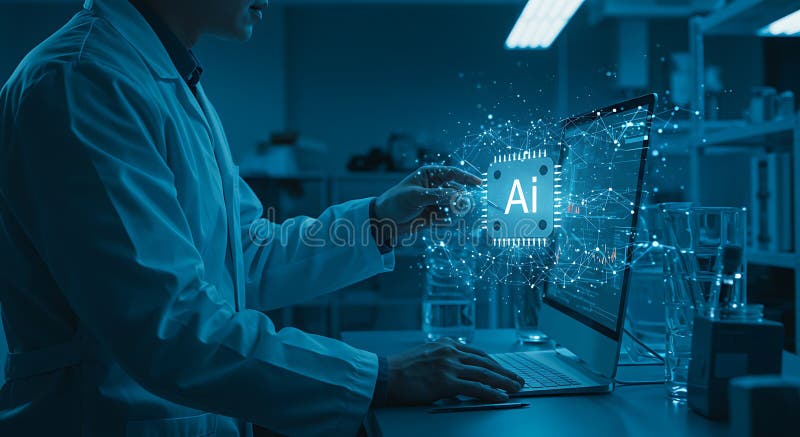 Scientist Working with Ai on Computer Screen in Laboratory Setting ...