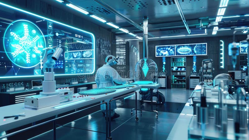 Scientist Working in Futuristic Laboratory with Advanced Technology ...