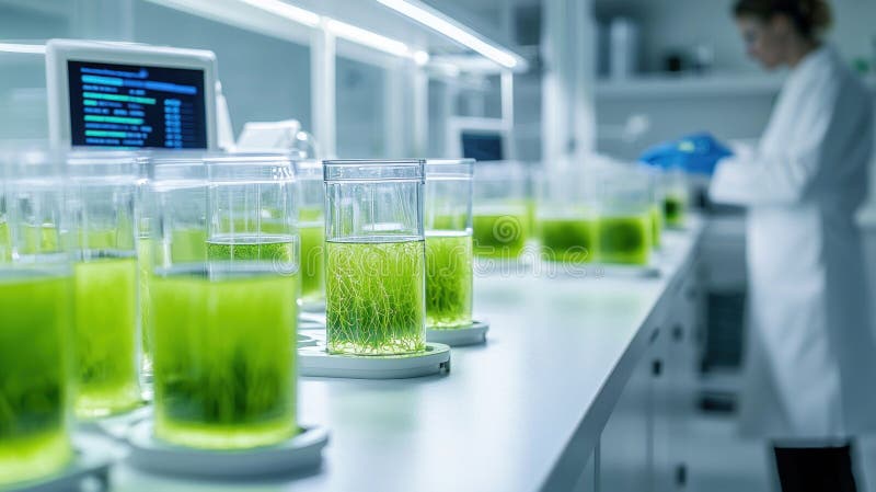 A Scientist Working with Green Algae Cultures in a Modern, Well ...