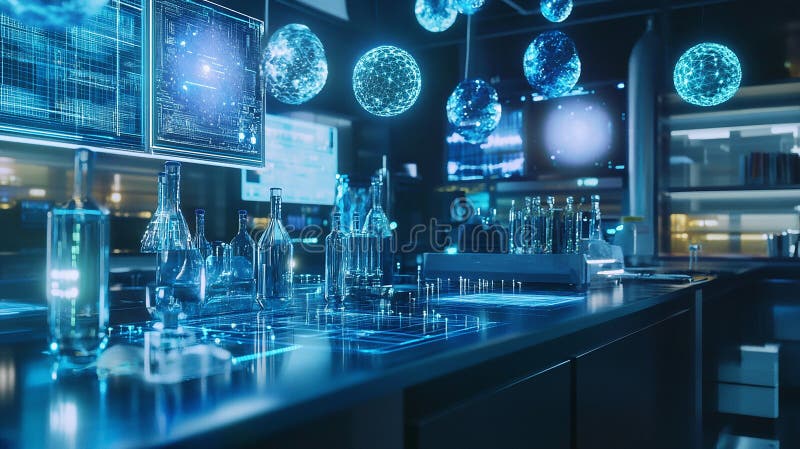 A Scientist is Working in a Lab with a Computer Monitor Displaying a ...