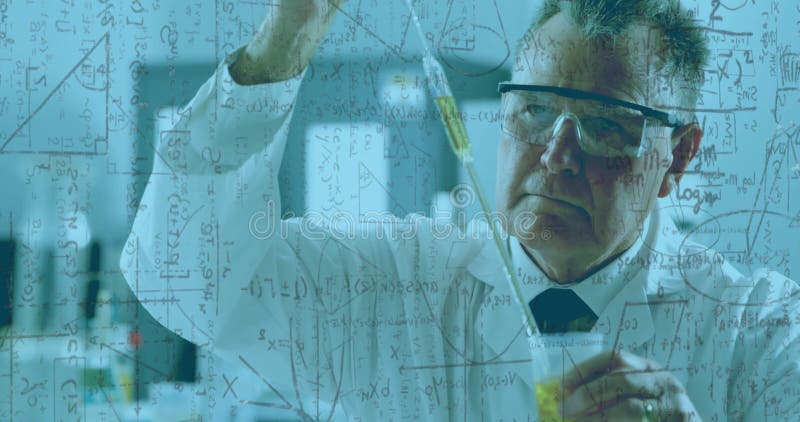 Scientist Working in Lab with Mathematical Equations Image Overlaid ...