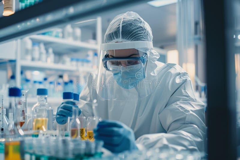 Scientist Working in Lab stock illustration. Illustration of protective ...