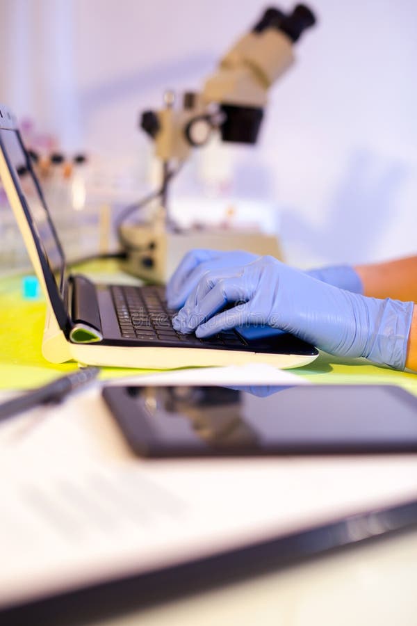 Scientist Working With A Laptop In Laboratory Stock Image - Image of ...