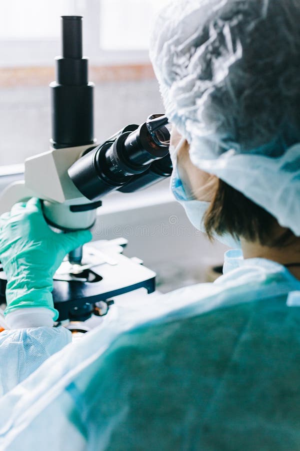 Scientist Working in Laboratory with Microscope Stock Photo - Image of ...