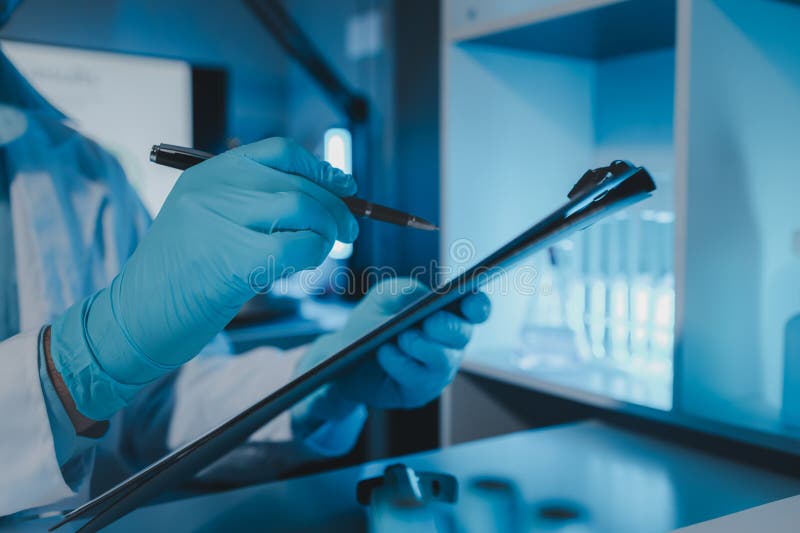 A Scientist is Working in Laboratory and Taking Note of Experiment ...