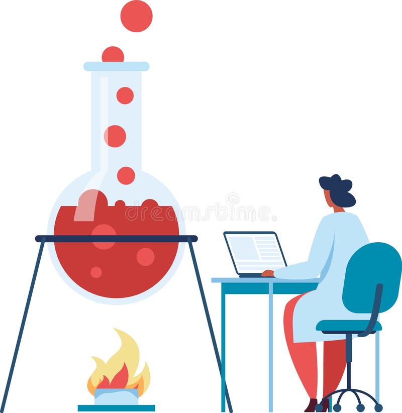 Scientist Working on Laptop Analyzing Results of Chemistry Experiment ...