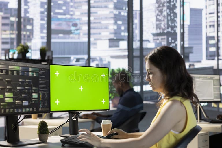 Scientist Working with Machine Learning Tech on Green Screen Computer ...