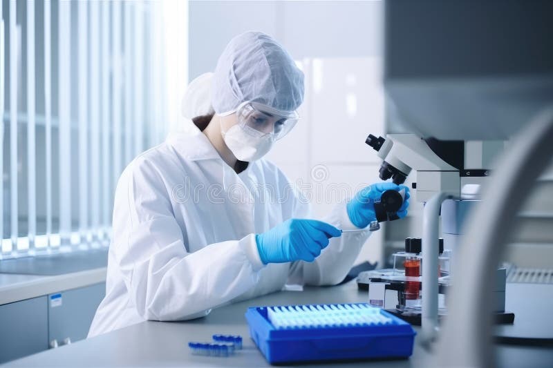 Scientist Working on a Microscope in a Laboratory Environment ...