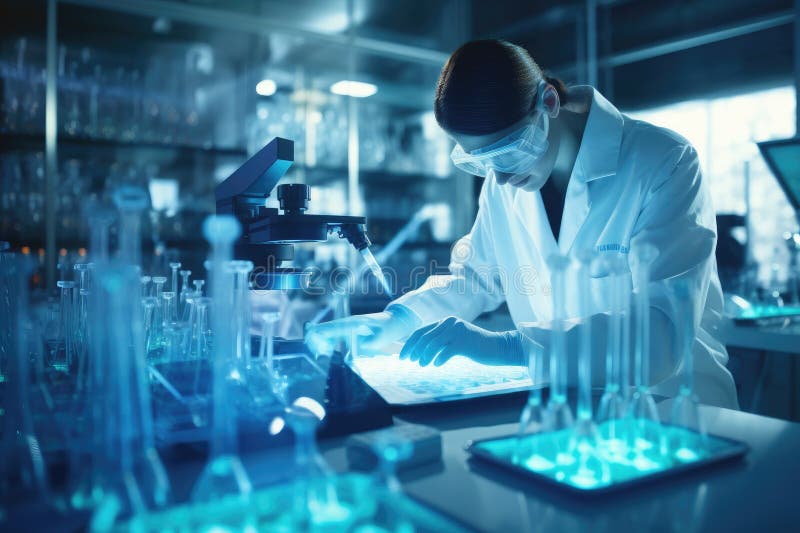 Scientist Working with Microscope and Test Tube in Laboratory, Science ...