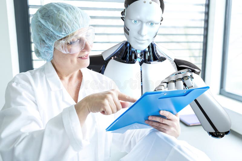 Scientist and Humanoid Robot Work Together Stock Photo - Image of ...