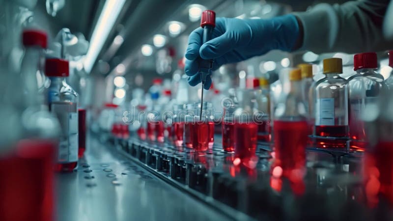 Scientist Working with Red Liquid Samples in Laboratory Stock Video ...