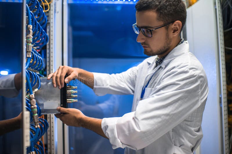 Scientist Working with Supercomputer Stock Image - Image of coat ...
