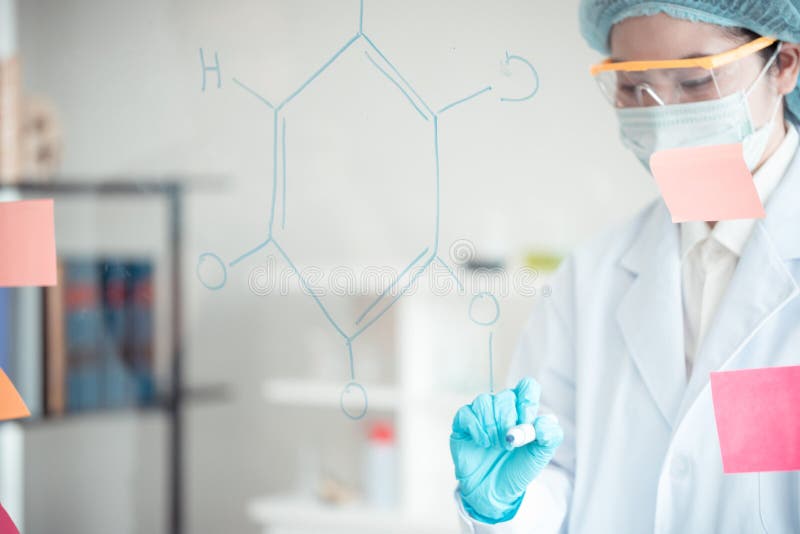 Scientist Writing Formula Chemistry in Laboratory Stock Image - Image ...