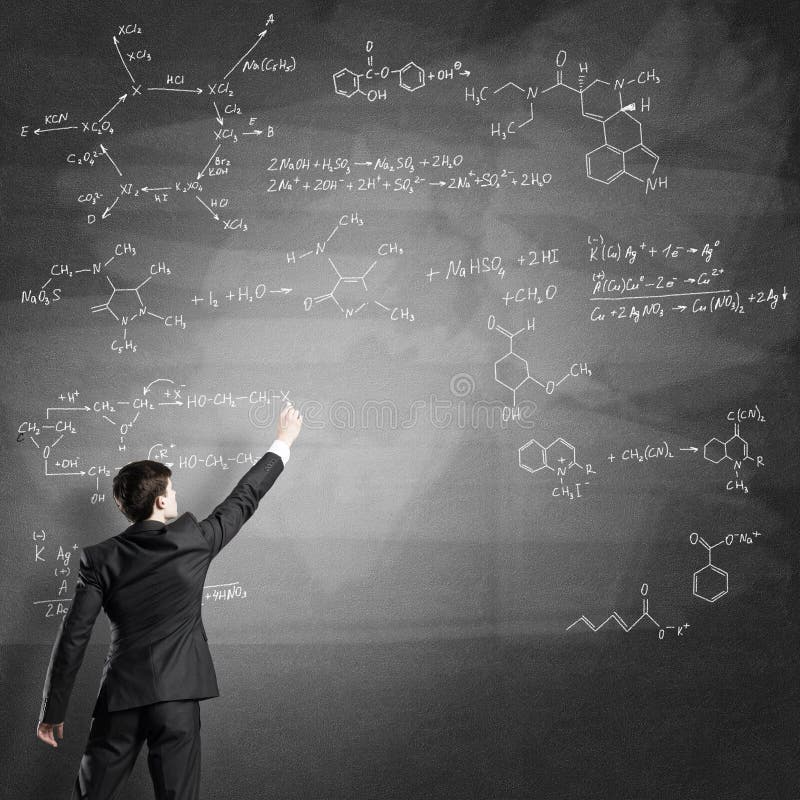 Scientist Writing Formulas on Chalkboard Stock Illustration ...