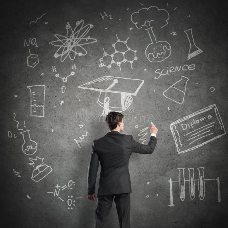 Young Scientist Writing On Blackboard In Class Stock Image - Image of ...