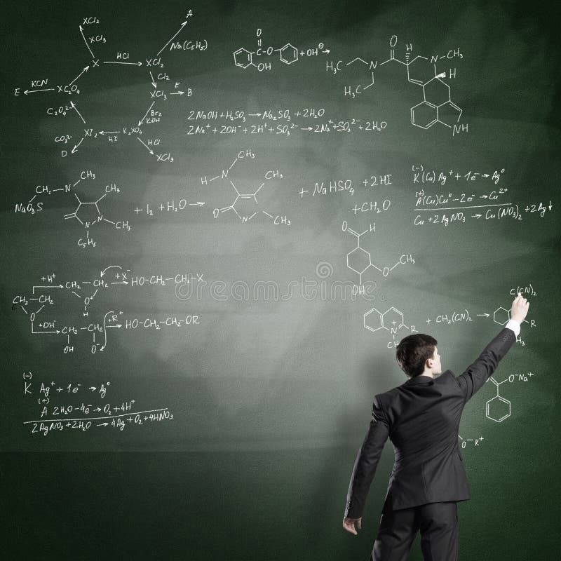 Scientist Writing Formulas on Chalkboard Stock Image - Image of ...