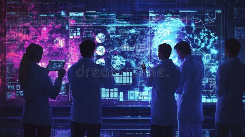 Scientists Analyzing Futuristic Digital Screens Stock Image - Image of ...