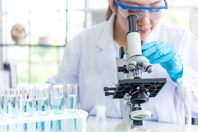 Scientists Analyzing Study Data and Evaluating Microscope. Health Care ...