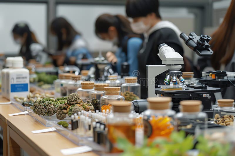 Scientists Analyzing Various Plant Specimens in a Laboratory with ...