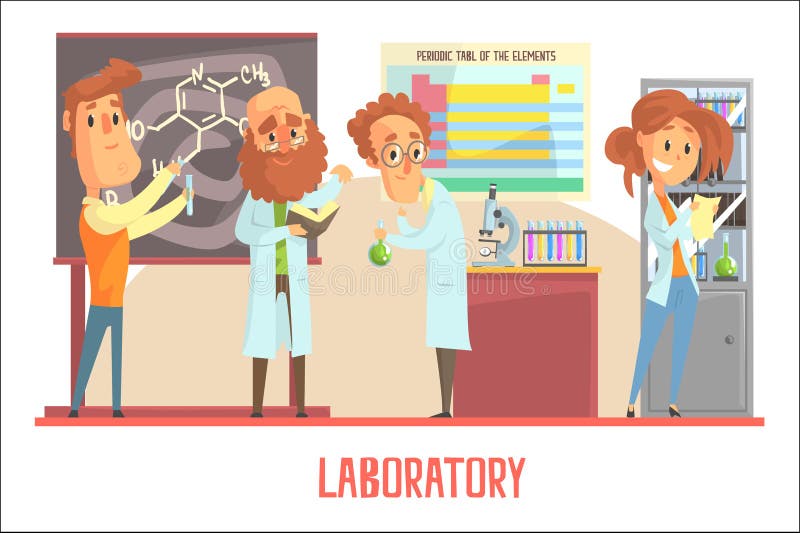 Scientists Characters Conducting Research in a Lab, Interior of Science ...